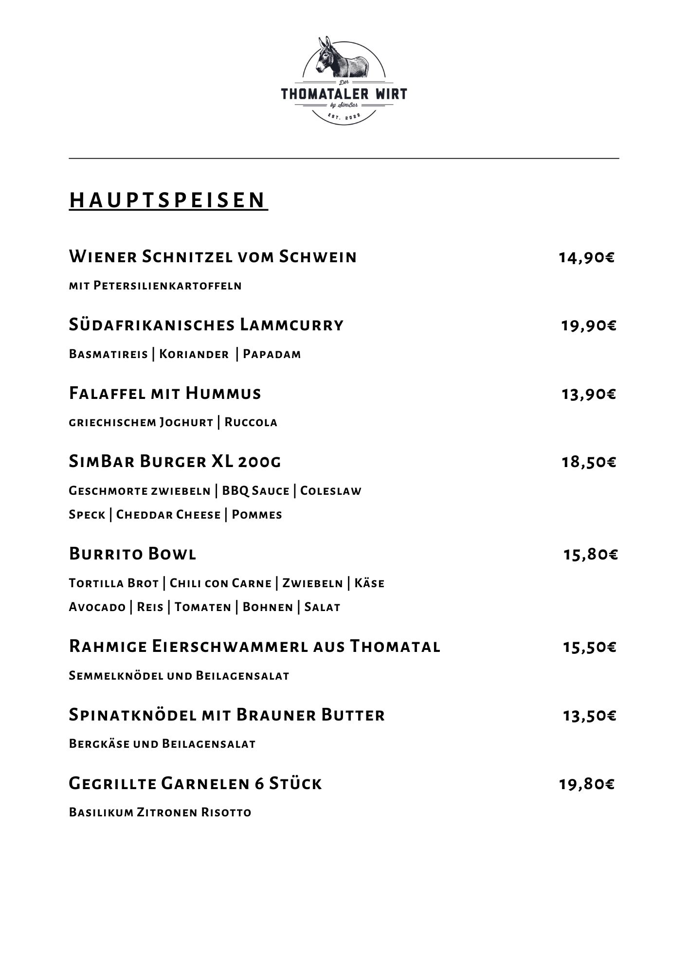 Essen & Trinken – Der Thomataler Wirt