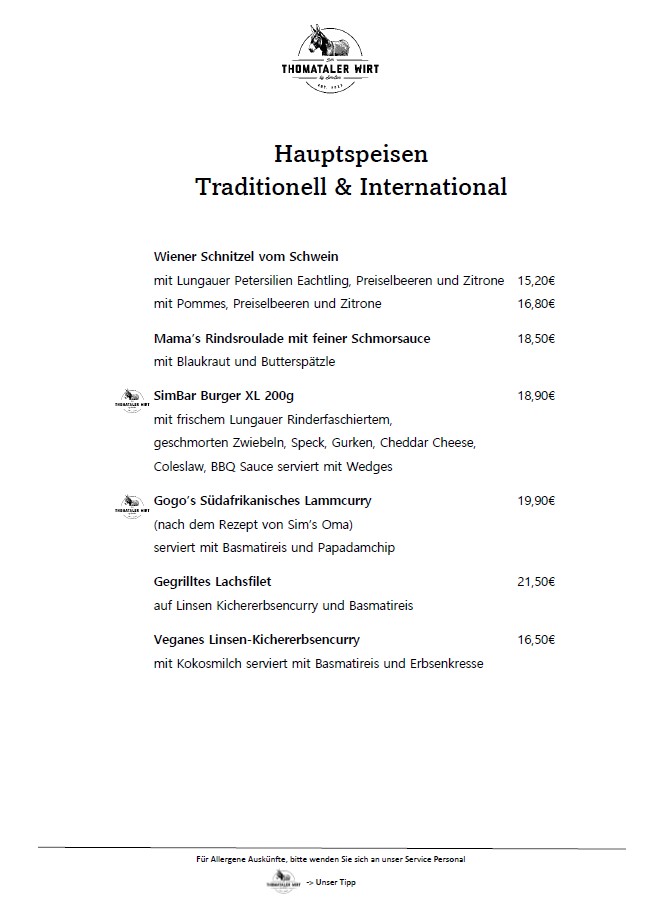 Essen & Trinken – Der Thomataler Wirt